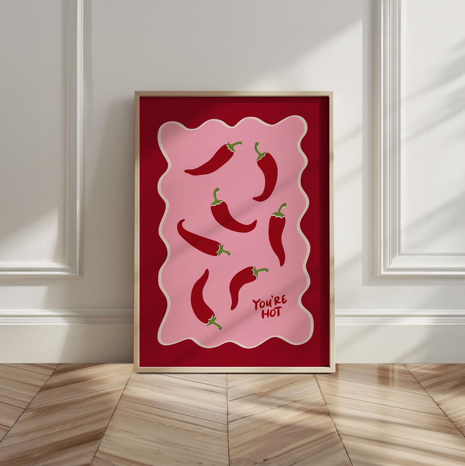 Chili Print You're Hot Wall Art, Retro Chilli Pepper Poster Cute ...
