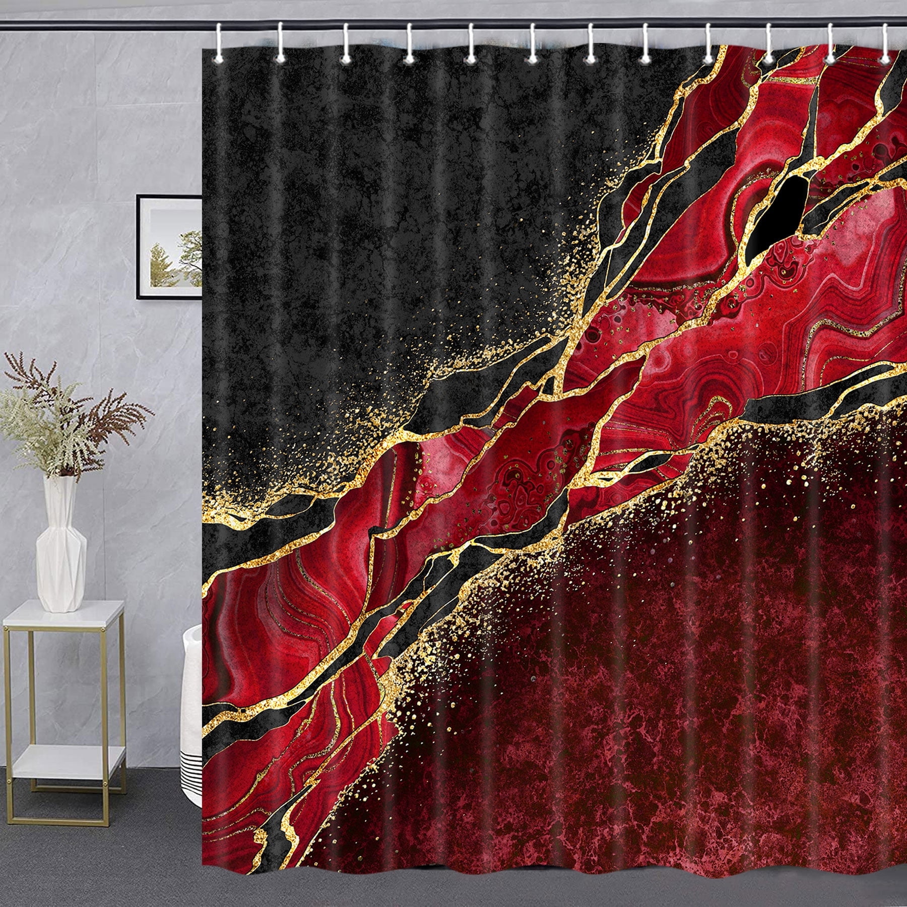 Chili Red Marble Shower Curtain, Cool Gold Crack Red Black Shower ...