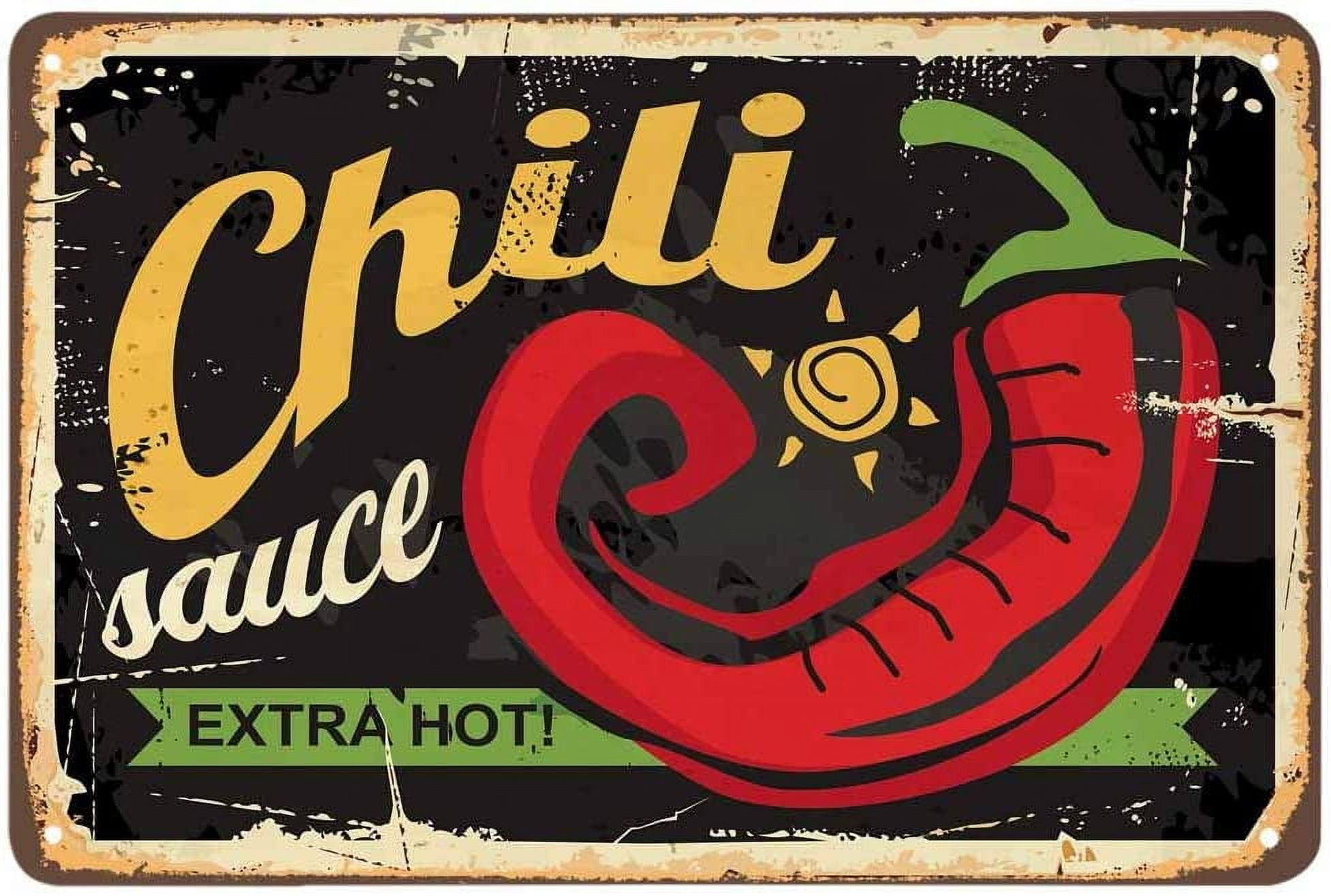 Chili Sauce Poster Tin Sign,Extra Hot Chili Vintage Metal Tin for Cafes ...