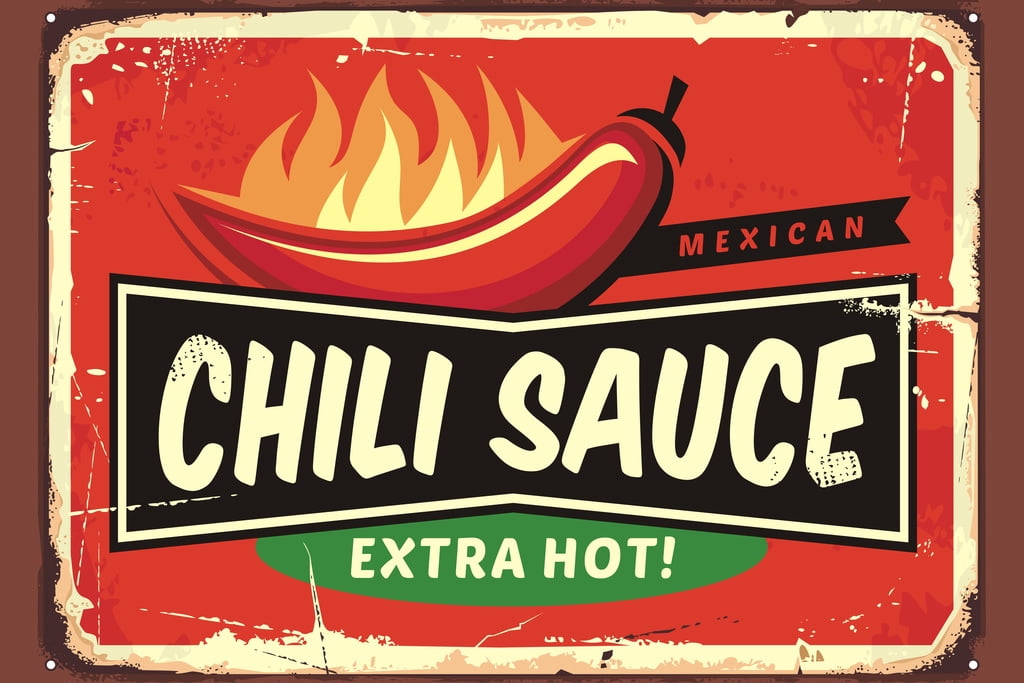 Chili Sauce Vintage With Chili Pepper On Fire Hot Cool Wall Art Print ...