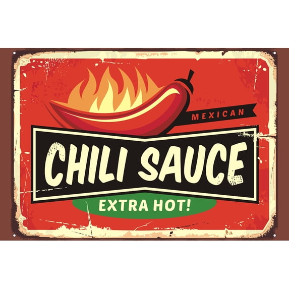 Chili Sauce Vintage With Chili Pepper On Fire Hot Cool Wall Art Print ...