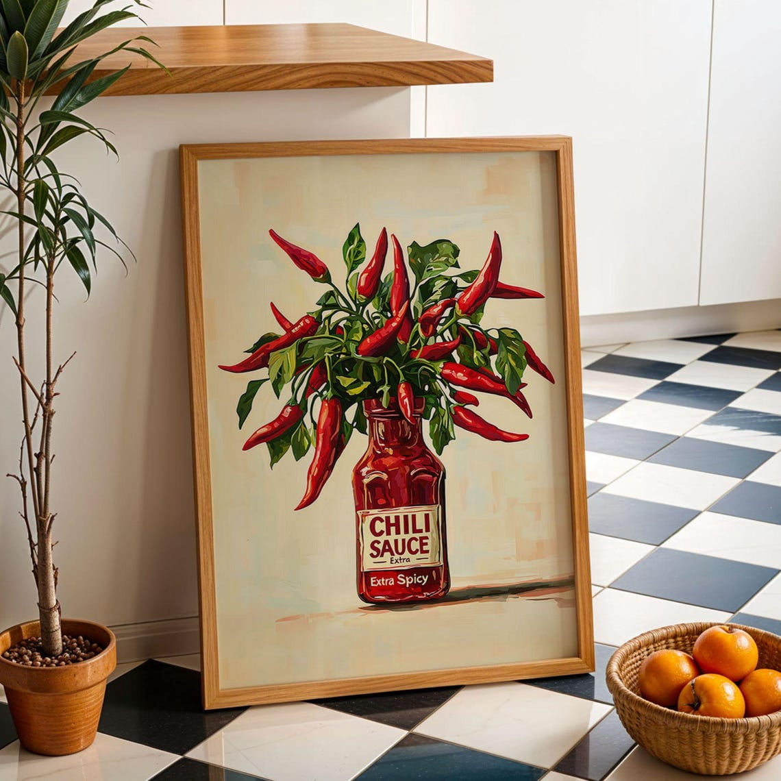 Chili Sauce Wall Art Spicy Red Pepper Print Poster Kitchen Hot Sauce ...