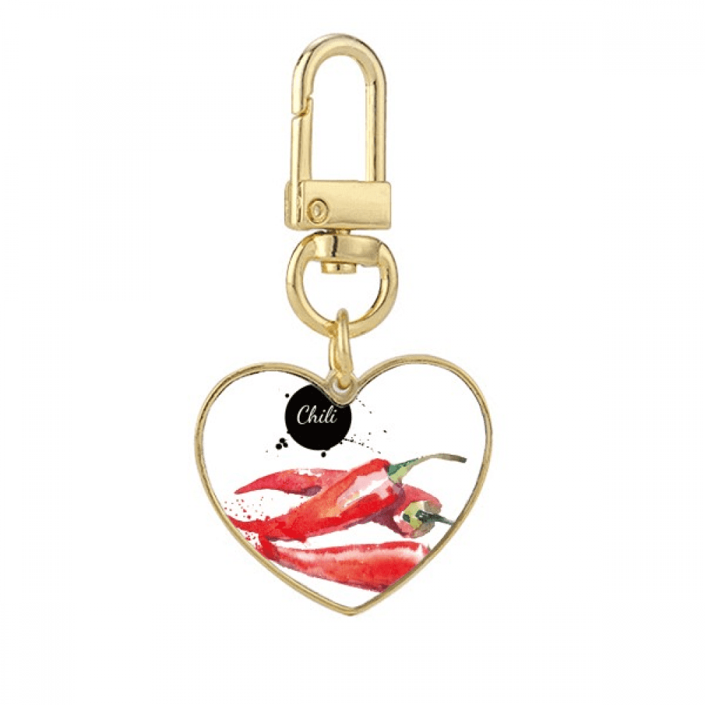 Chili Vegetable Tasty Healthy Watercolor Gold Heart Keychain Metal ...