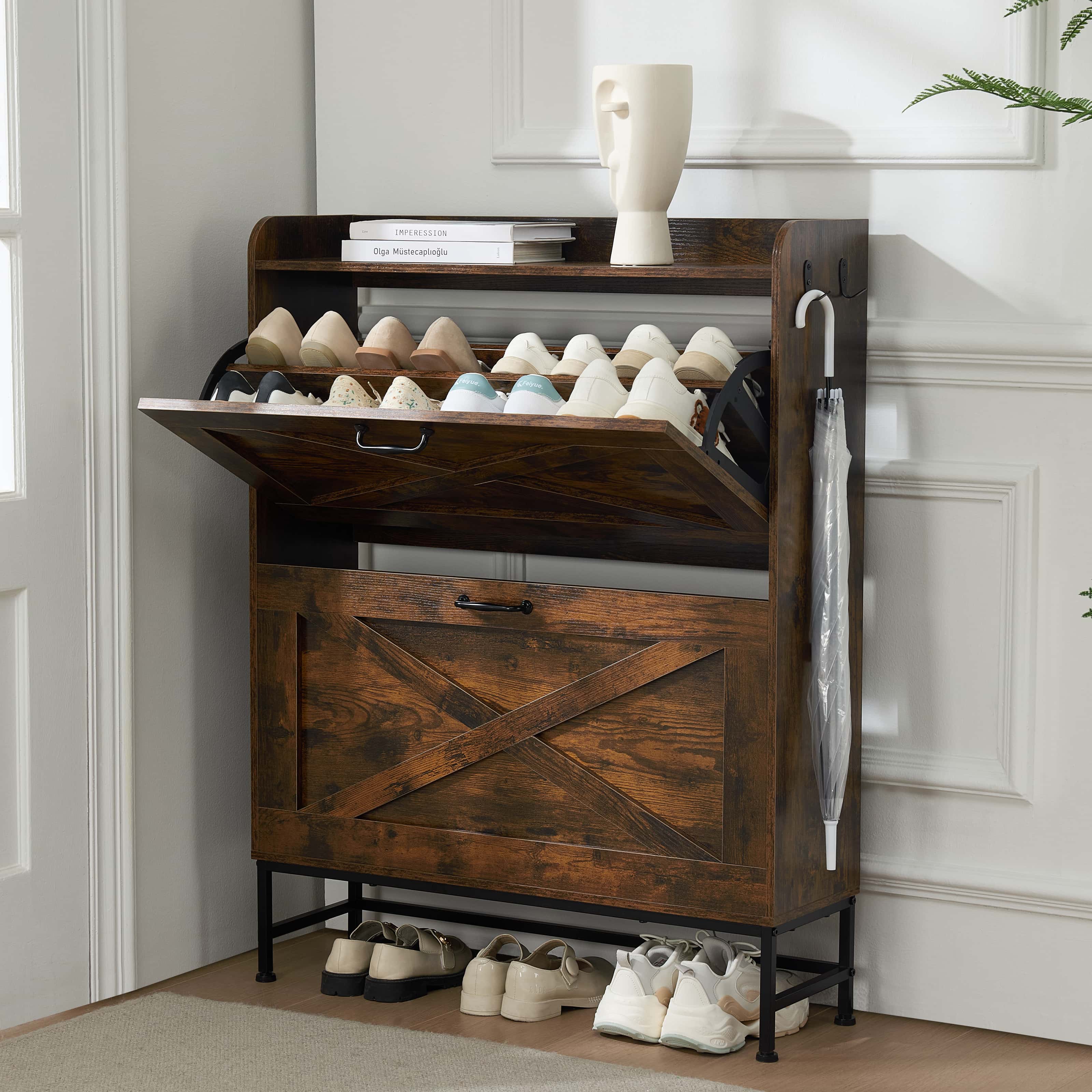 Miniyam Shoe Cabinet, Free Standing Shoe Organizer with 2 Flip Drawers ...