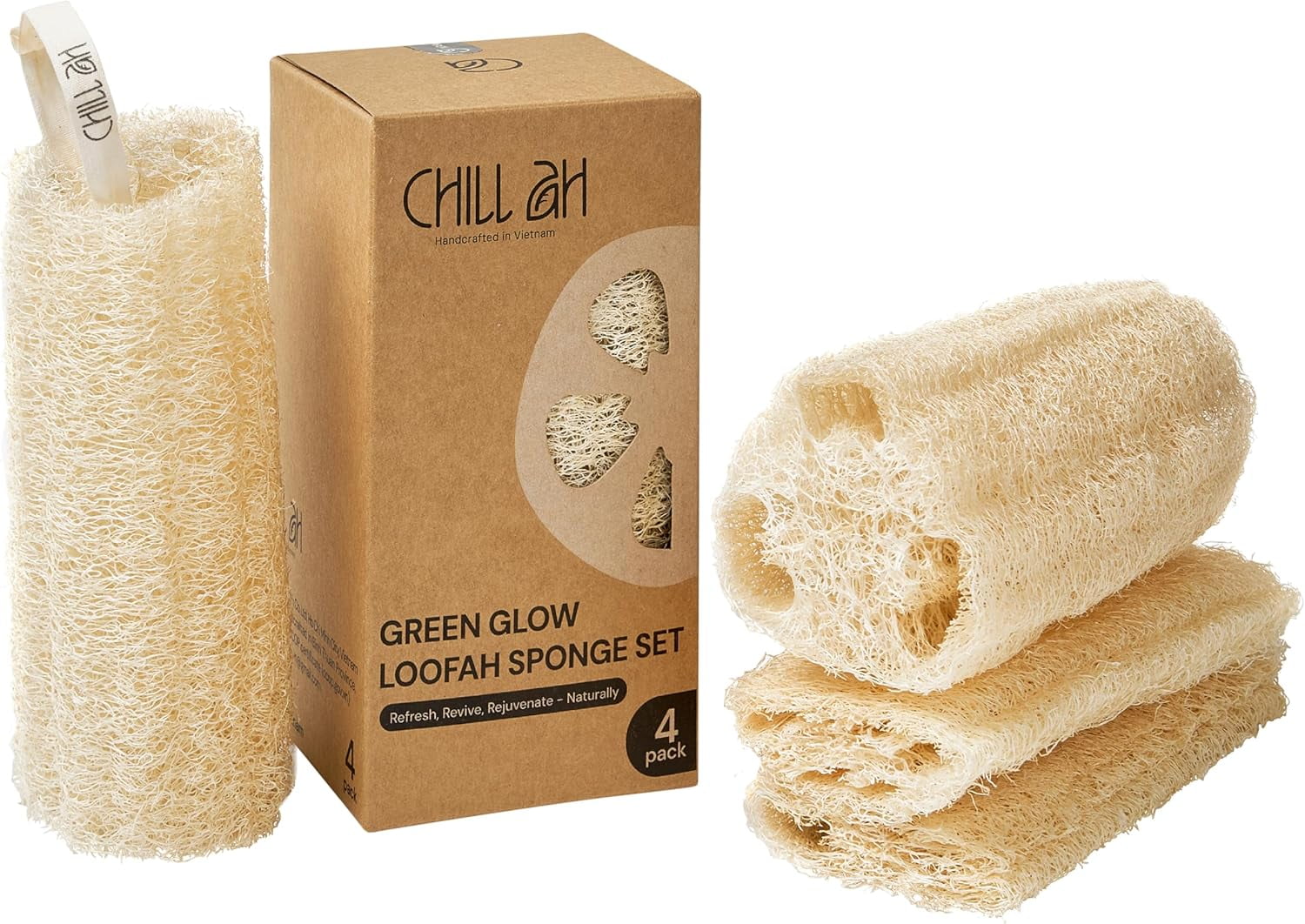 Chill Ah Green Glow Loofah Sponge Set – 100% Plant-Based, dye-Free ...
