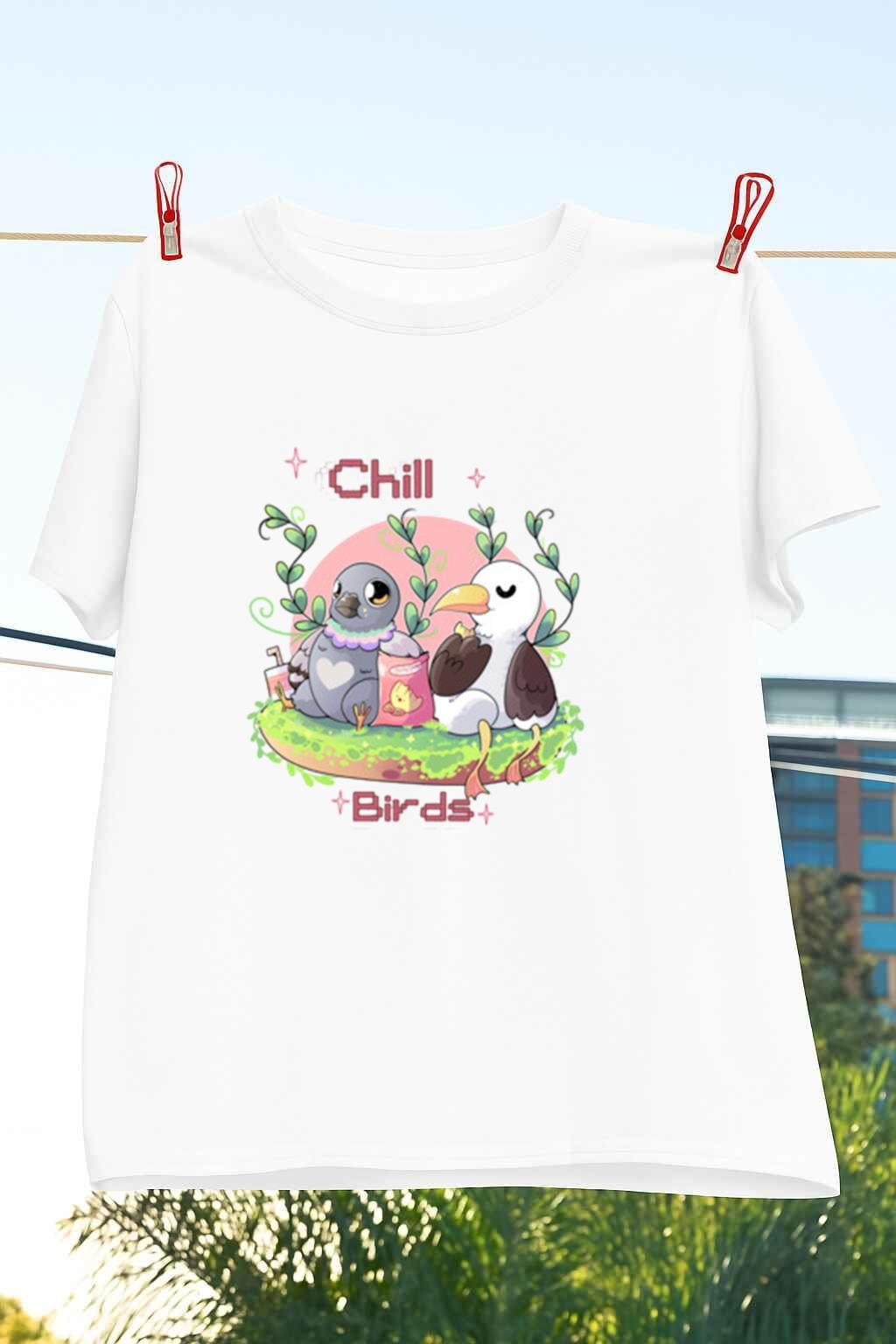 Chill Birds Funny Relaxing Bird Cartoon Graphic T-Shirt up to 5XL ...
