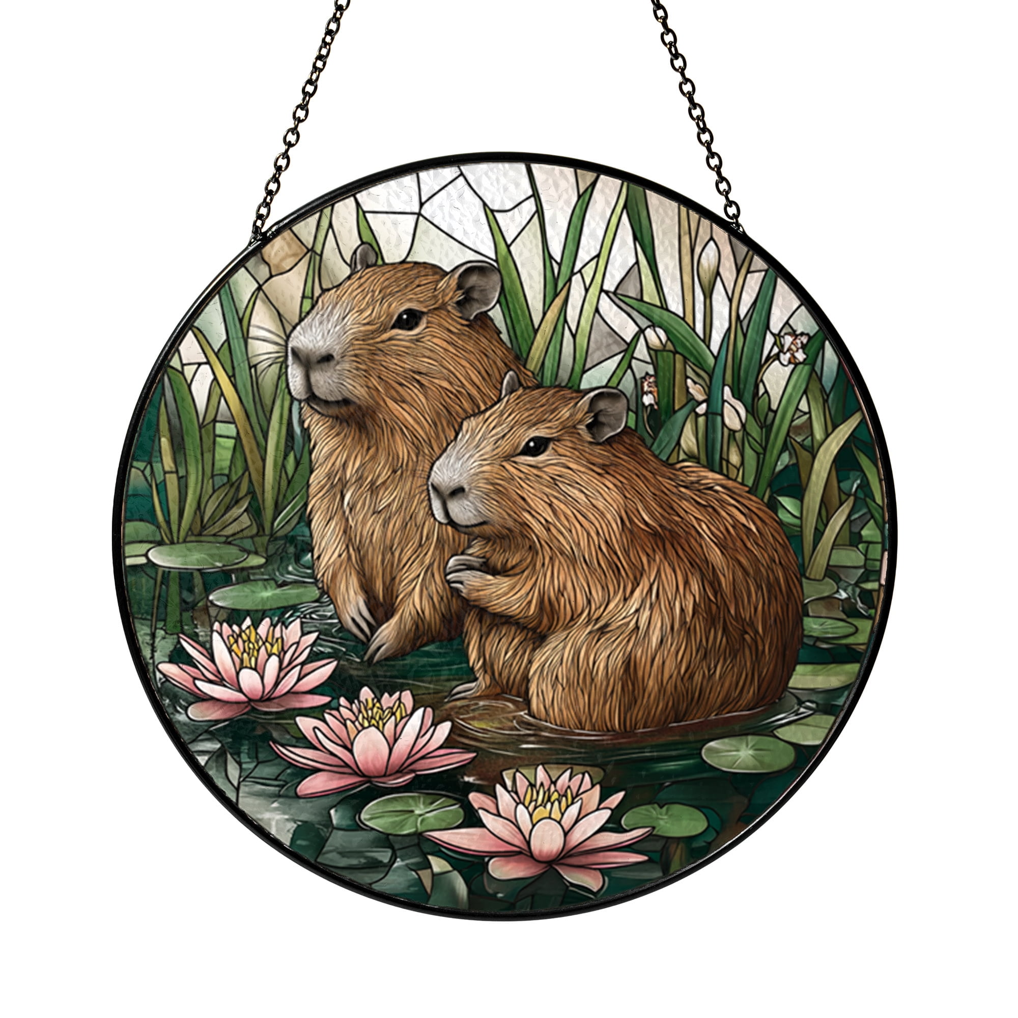 Chill Capybara Couple Acrylic Stained Glass Style Window Hanging Decor ...