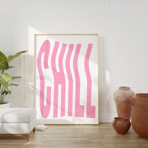 Chill Chaos Pink Monochrome Quote Wall Art, Unframed Canvas Size 8x12 ...