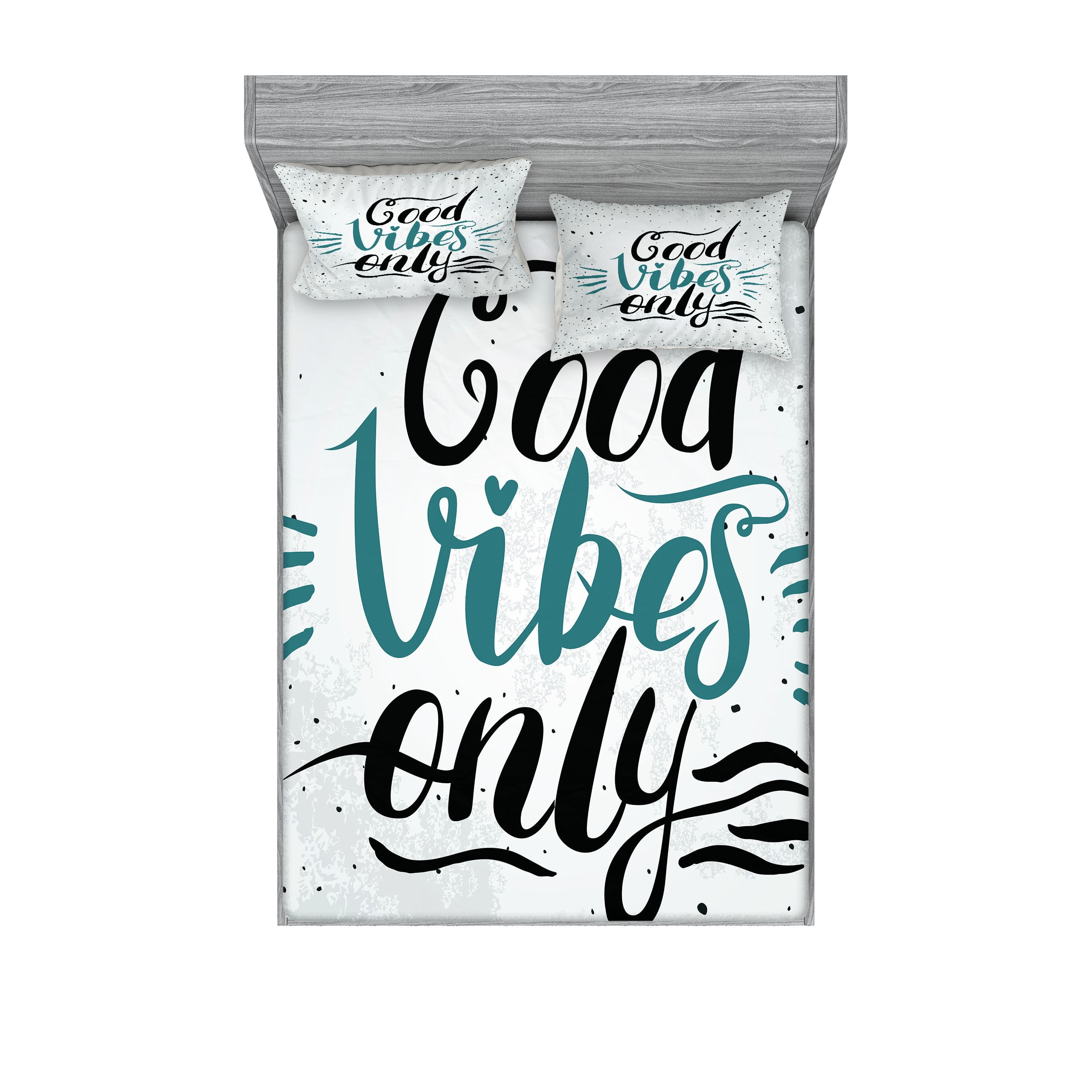 Chill Fitted Sheet & Pillow Sham Set, Hand Letters Calligraphy Dots ...