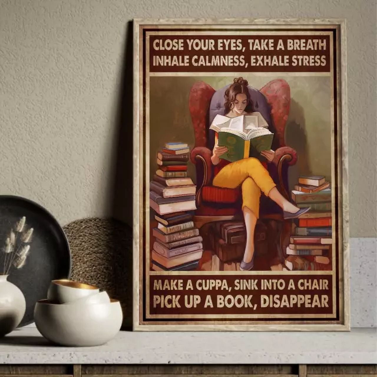 The Chill Girl Reading Books On A Chair Poster Print Art Vintage NO ...