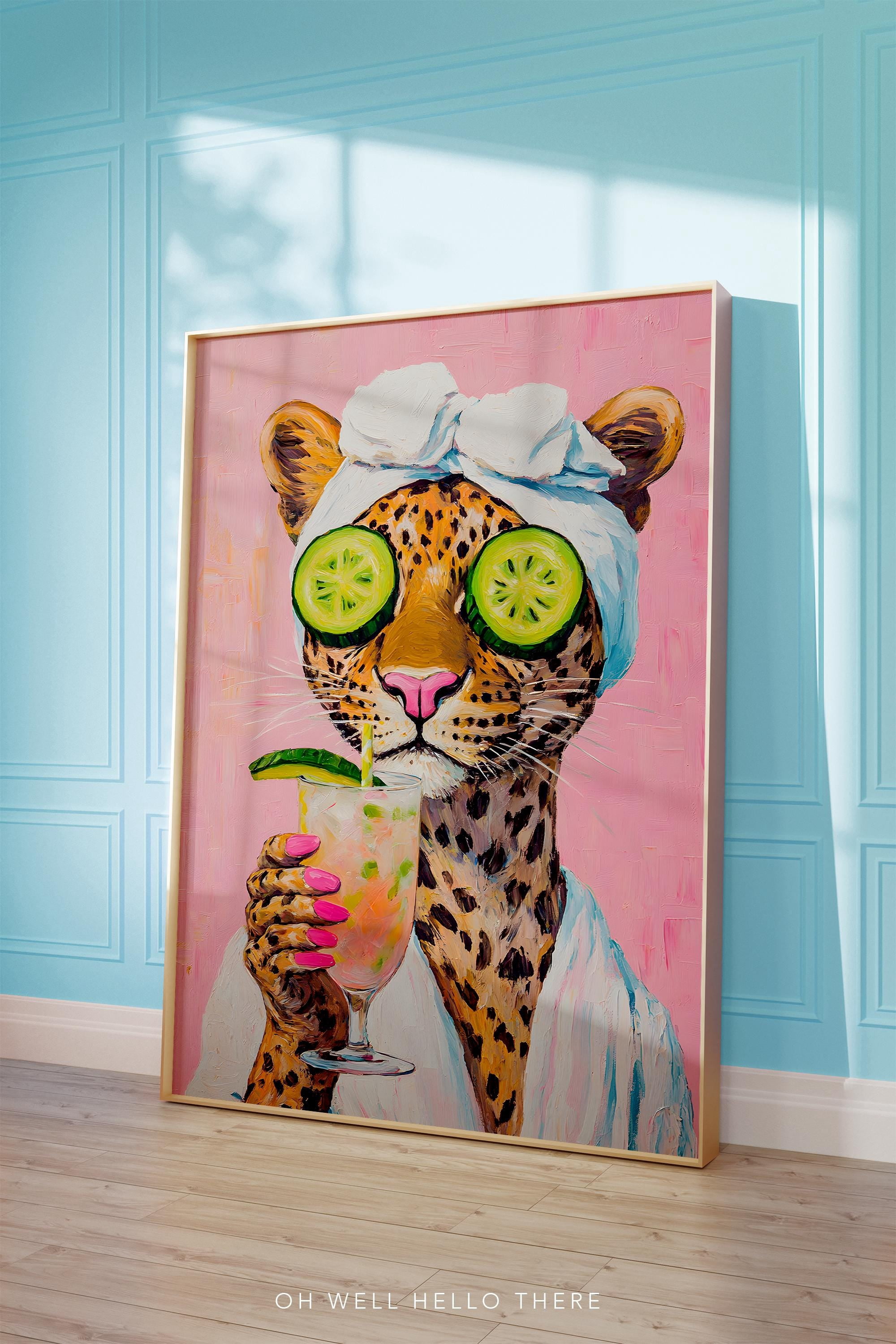 Chill Leopard Drink Poster Vintage Style Wall Decor Physical Poster ...