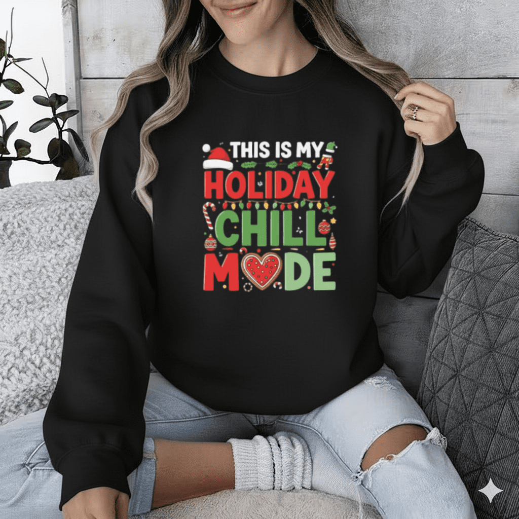 Chill Mode Holiday Activated Cookie Cute Christmas Quote Sweatshirt, up ...