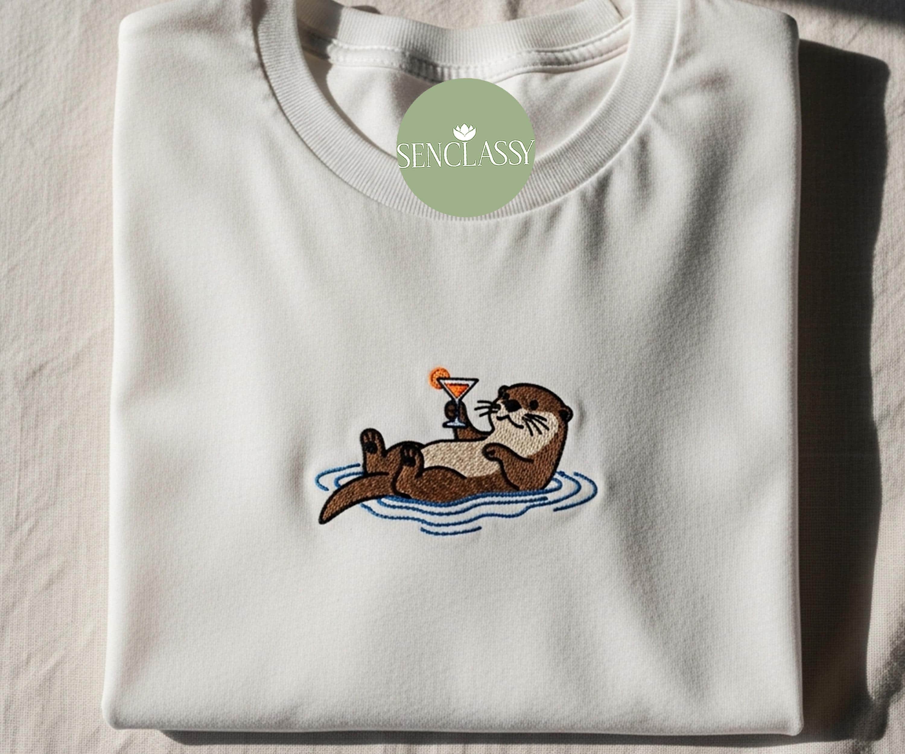 Chill Otter Embroidered T-Shirt, Relaxed Summer Animal Tee, Cute ...