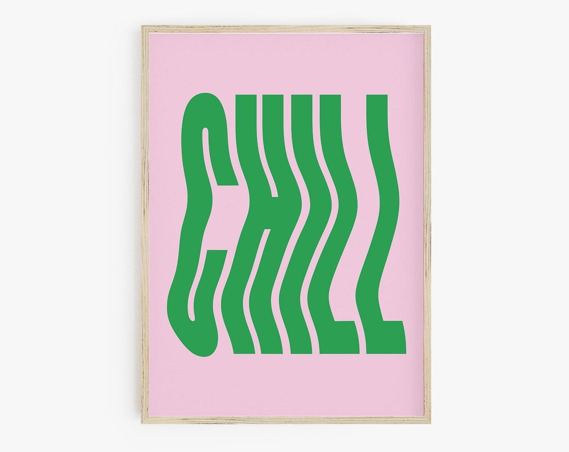 Chill Poster Print, Wavy Letters, Pink Green Chill, Y2K Decor Preppy ...
