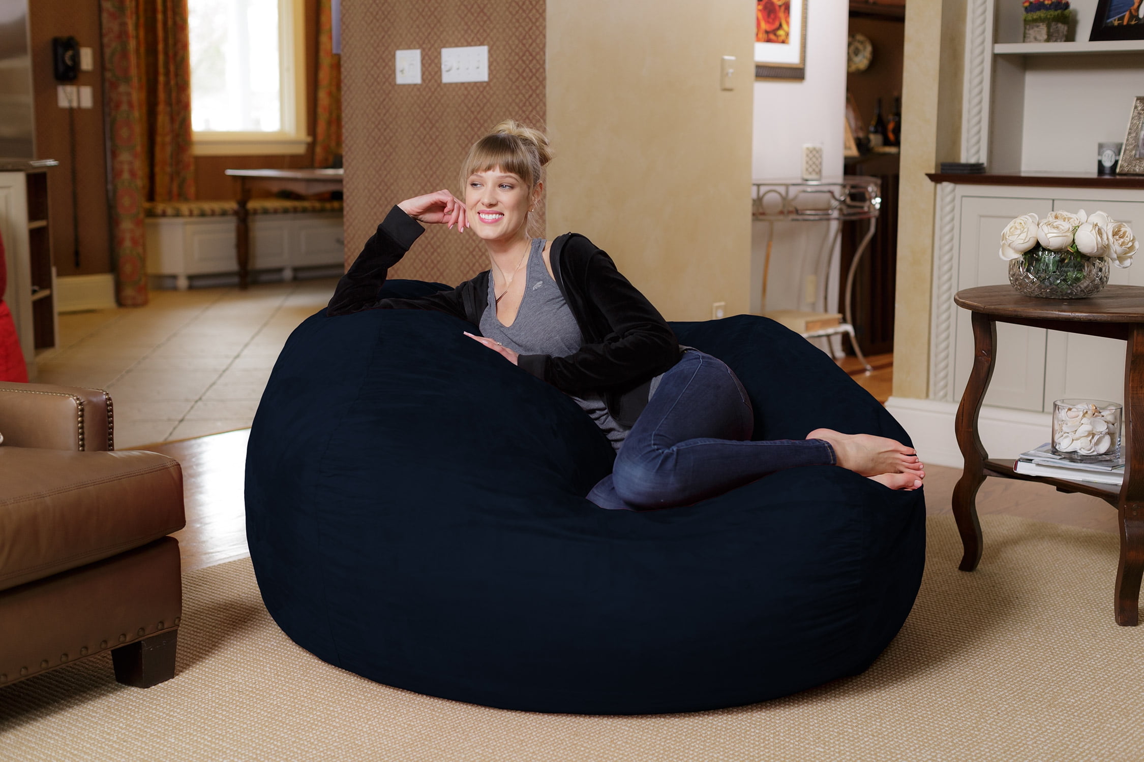 Chill Sack Bean Bag Chair - Memory Foam Lounger - Navy Blue - Walmart.com