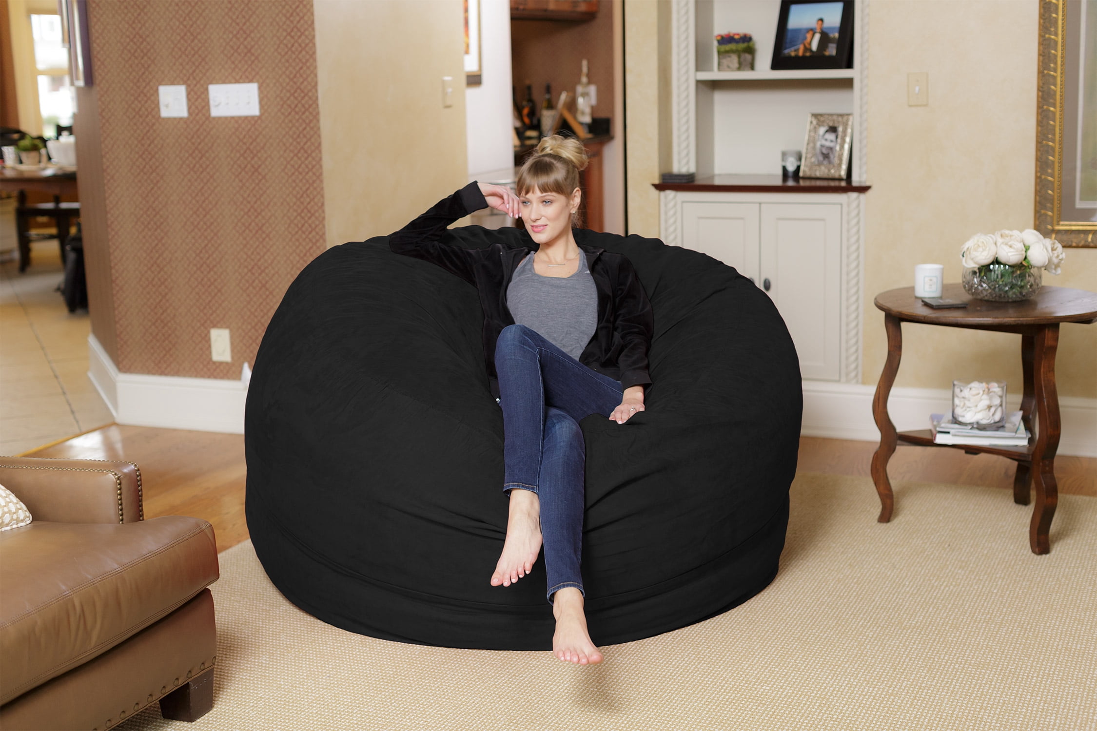 Free Shipping! Chill Sack Bean Bag Chair 6 ft Black Microsuede Cover ...