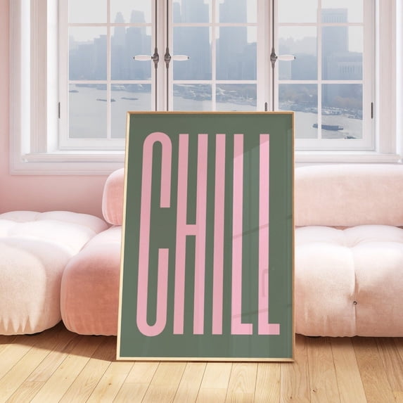 Chill Sage Green Pink Aesthetic Quote Wall Art, Stretched Canvas Size ...