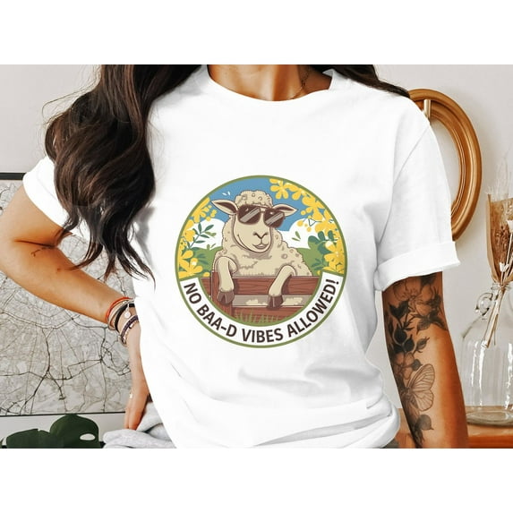 Chill Sheep Graphic Tee No Bad Vibes Farm Animal Pasture Design Country ...