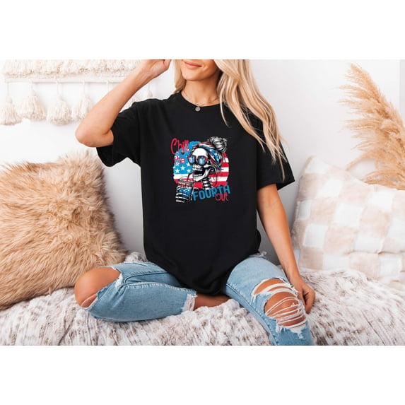 Chill The Fourth Out With Skeleton And Retro Flag Humor T-Shirt, for ...