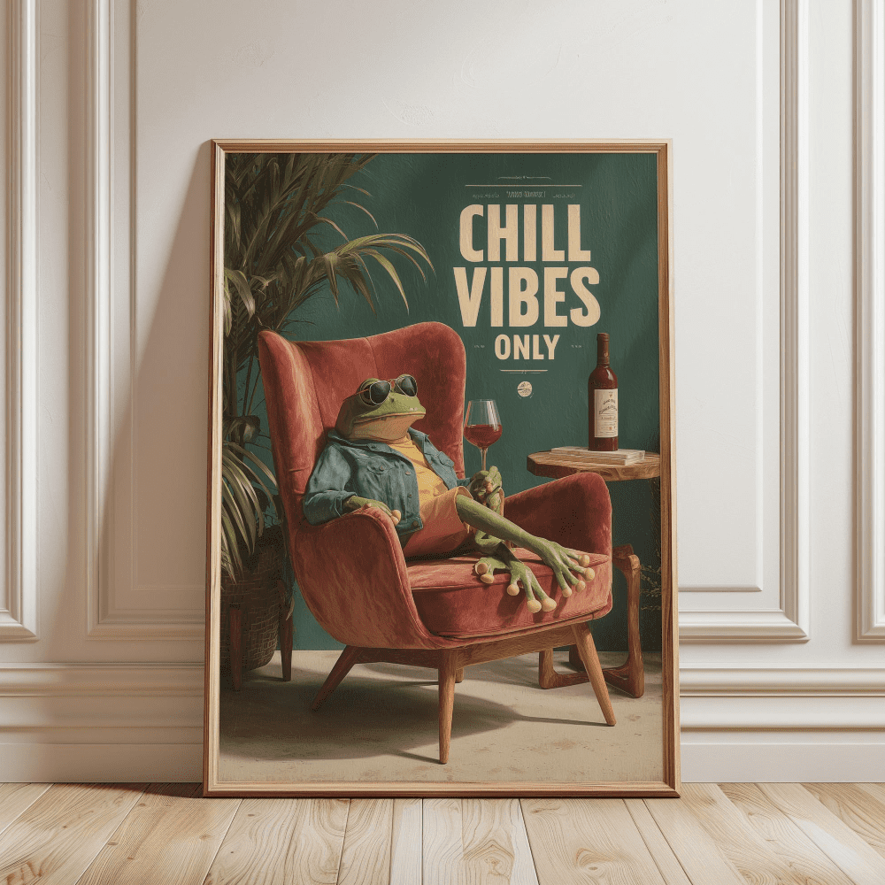 Chill Vibes Only Wall Art , Cool Frog Poster, Funny Living Room Poster ...