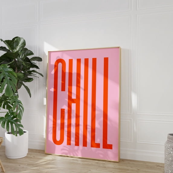 Chill Wavy Typography Pink Orange Wall Art, Unframed Canvas Size 24x36 ...