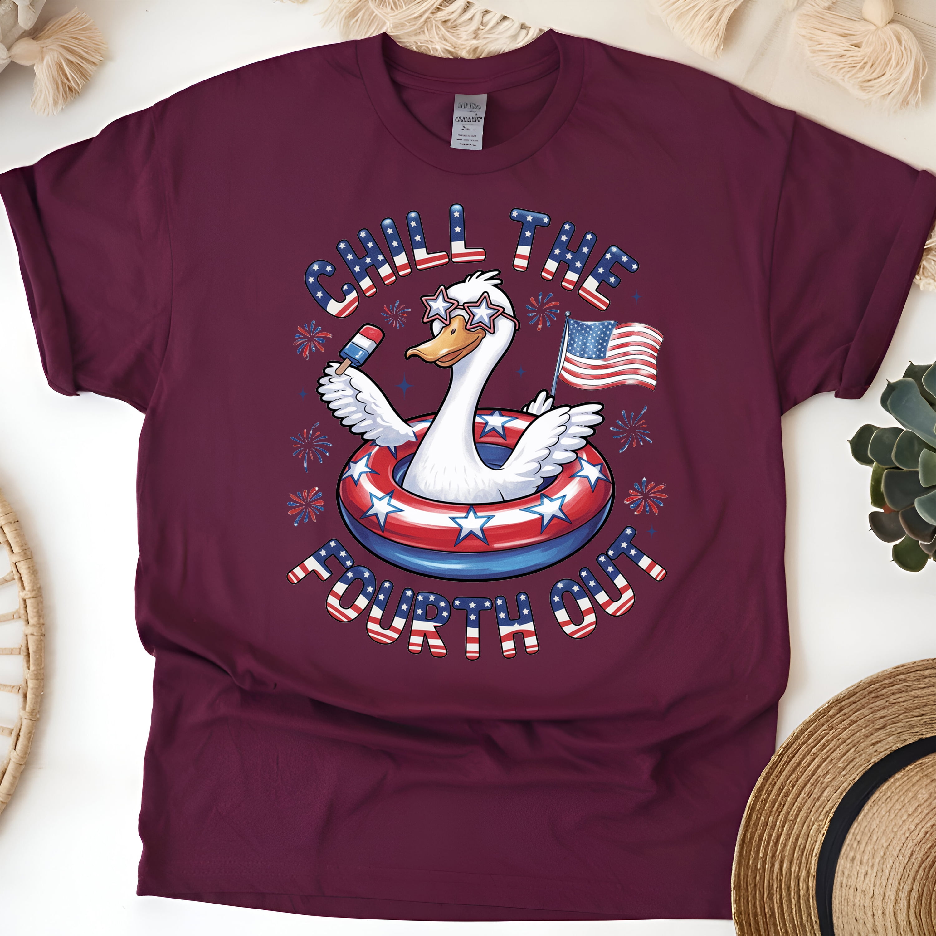 Chill the Fourth Out Goose Shirt – USA 4th of July Star Float Tee ...