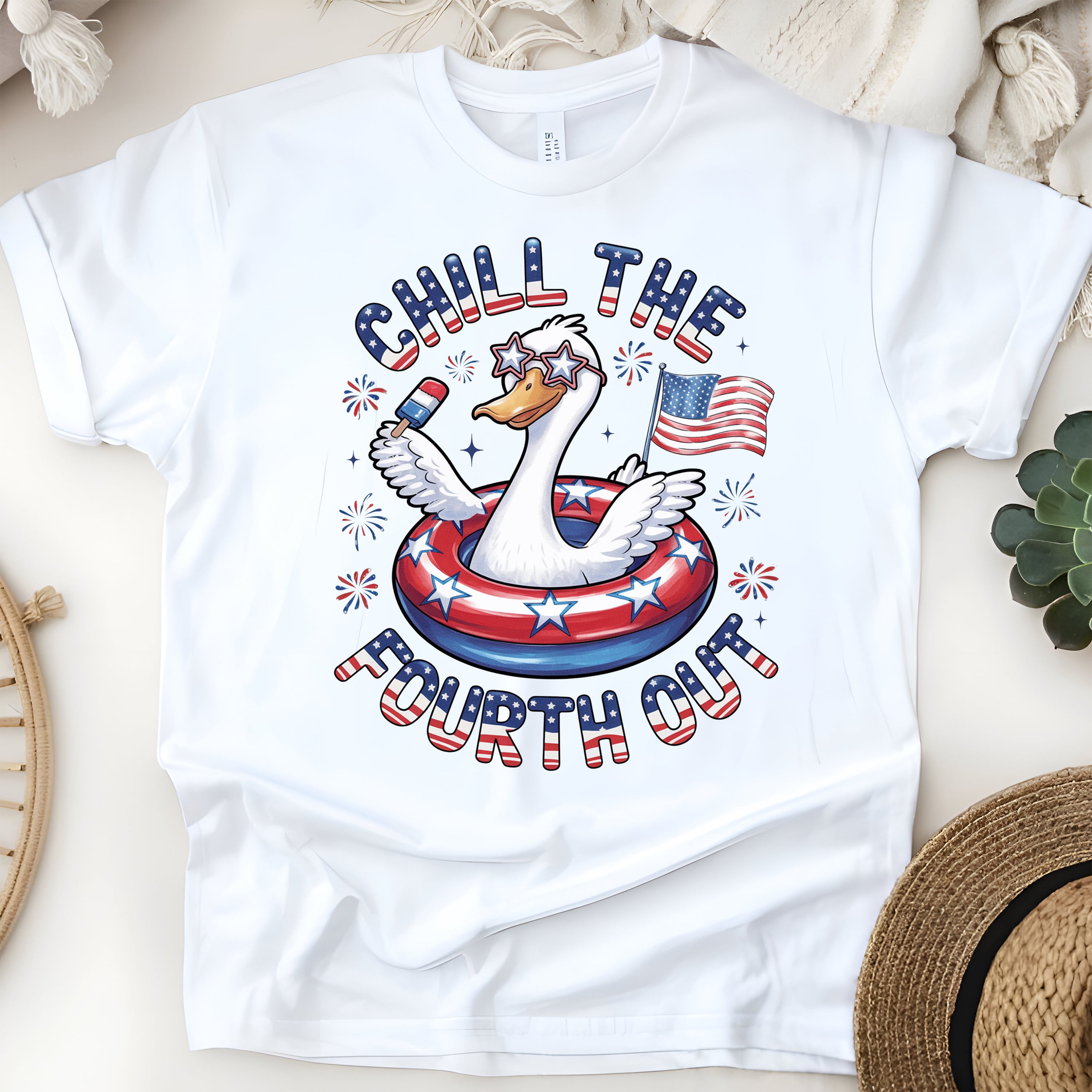 Chill the Fourth Out Goose Shirt – USA 4th of July Star Float Tee ...