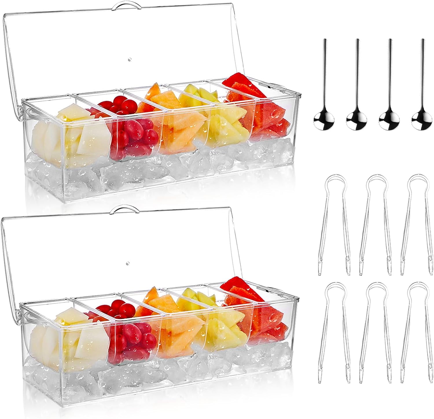 Chilled Condiment Server with Lid, 2 Pack Chilled Condiment Tray with 5 ...