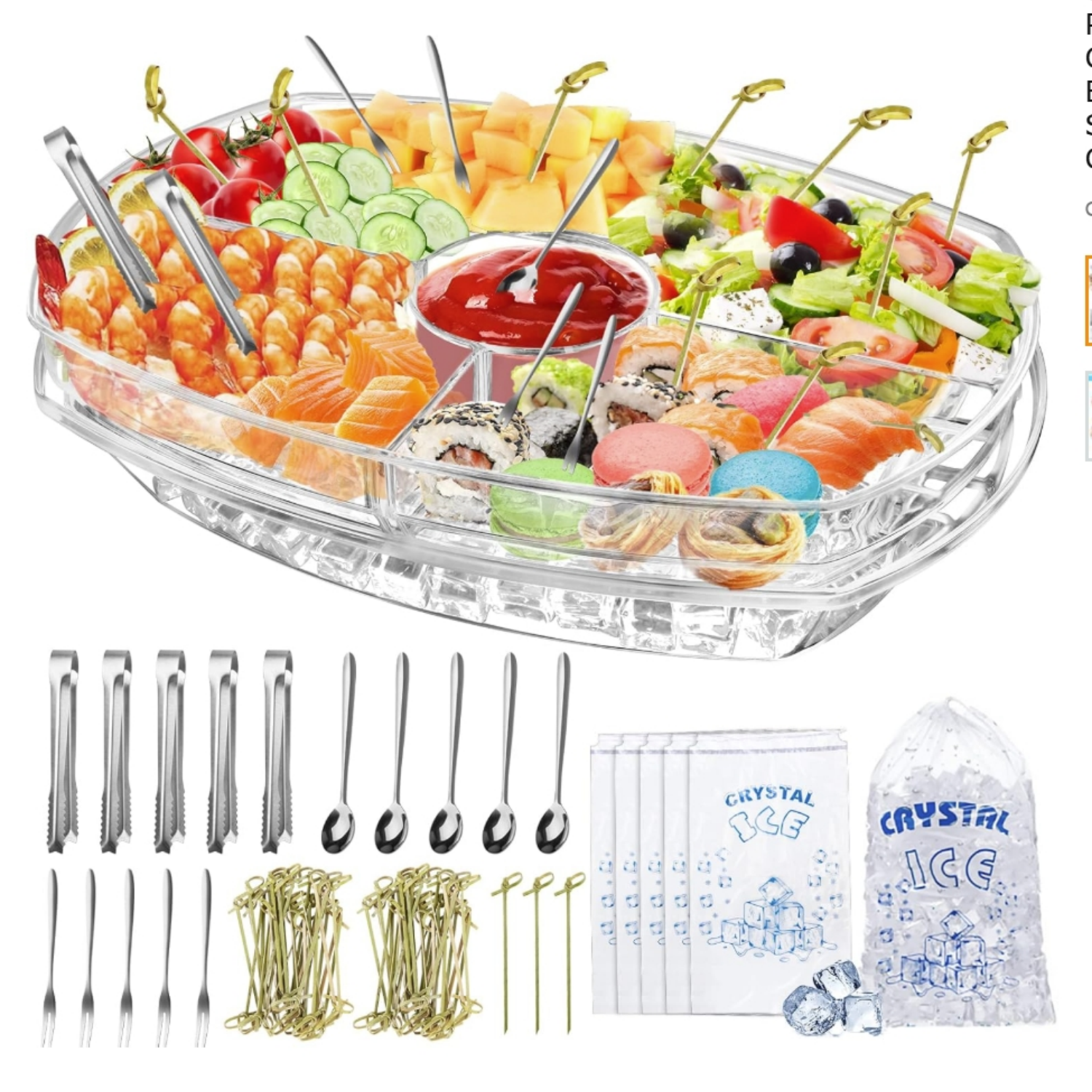 Chilled Serving Tray, 15" Clear Plastic Party Platter with 4 ...