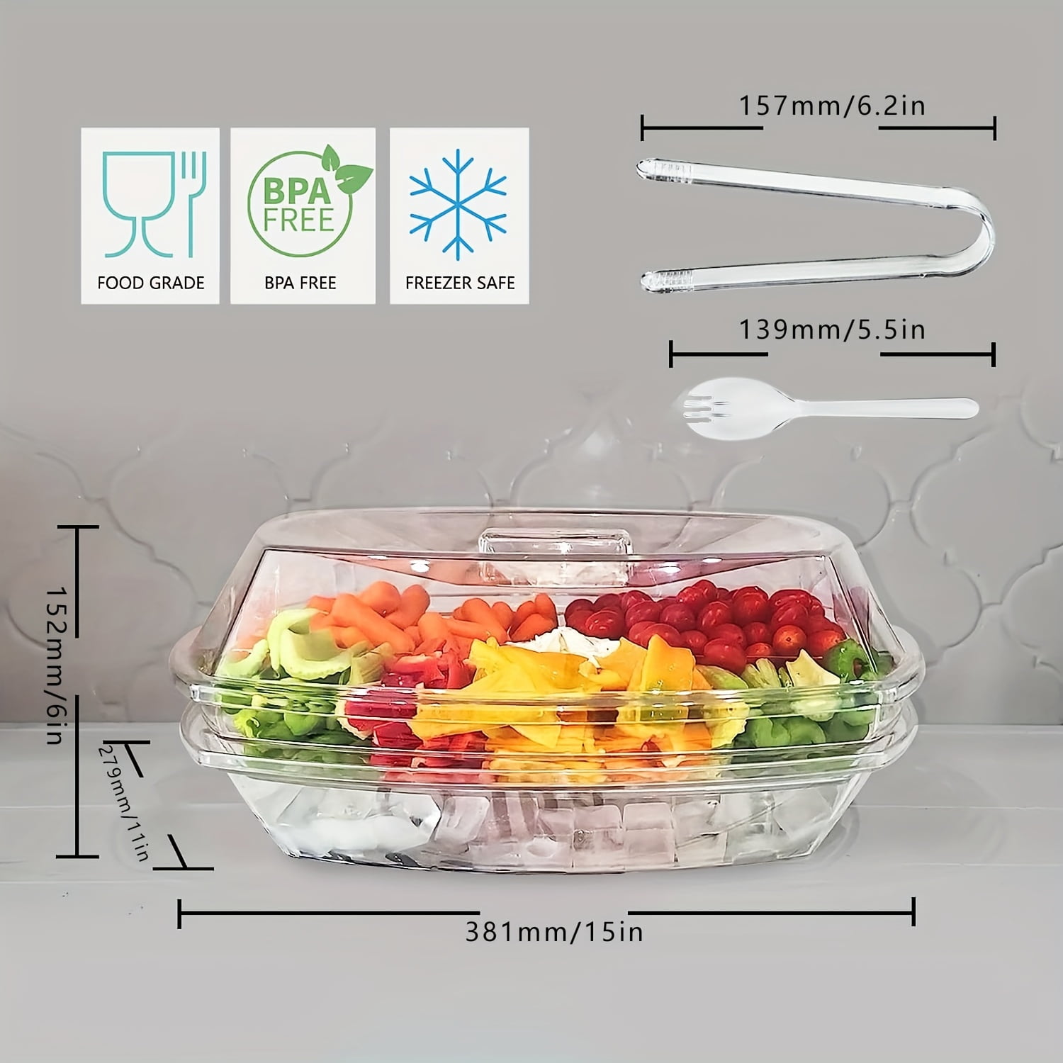 Chilled Serving Tray Heavy-Duty Plastic with Clear Lid & Ice Clamp ...
