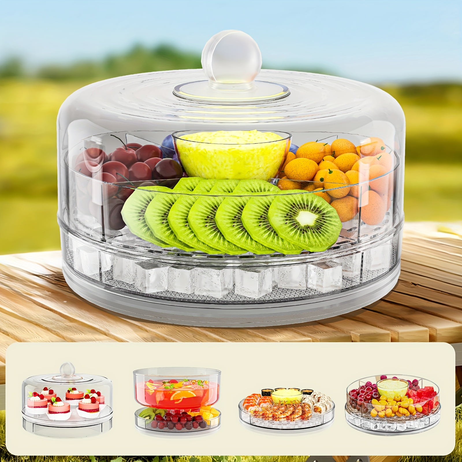 Chilled Serving Tray for Parties with Clear Rotating Lid, 9 Inch Fruit ...