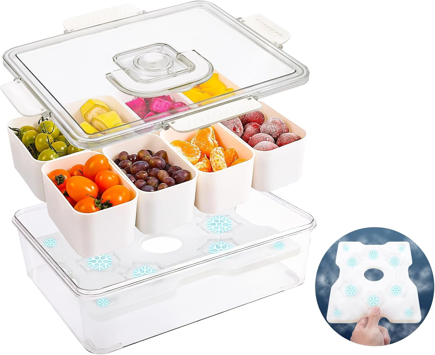 Chilled Serving Tray, Snackle Box Container with Handle, Fruit Platter ...