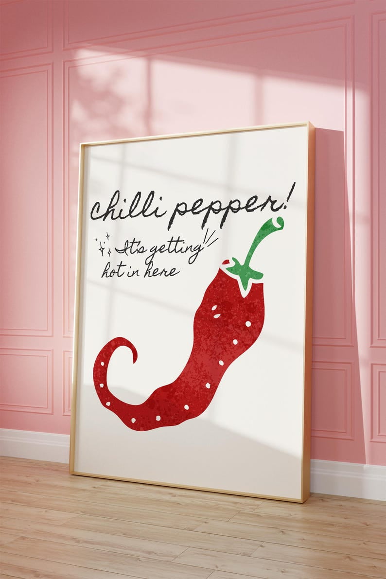 Chilli Pepper Wall Art Spicy Kitchen Poster Retro Food Poster, Unframed ...