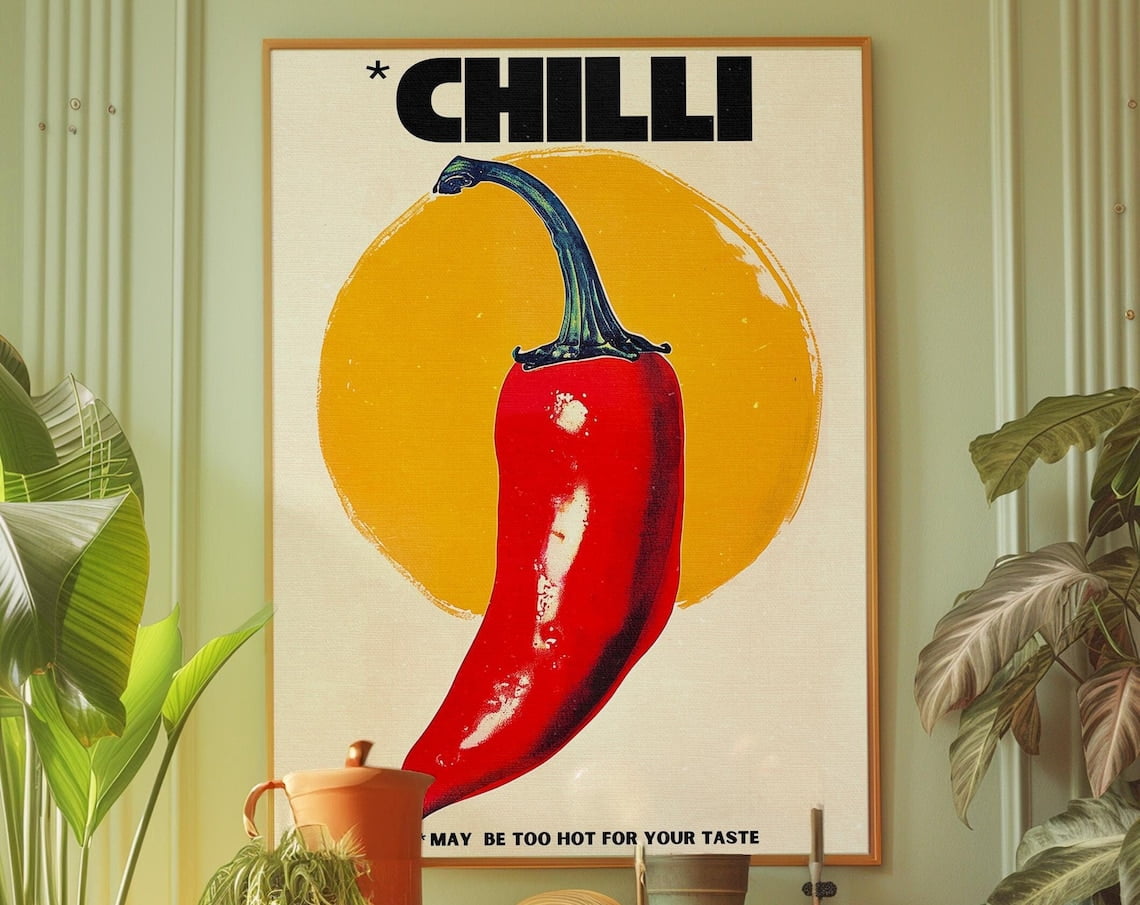 Chilli Poster, Aesthetic Wall Art, Red Wall Art, Trendy Wall Vintage ...