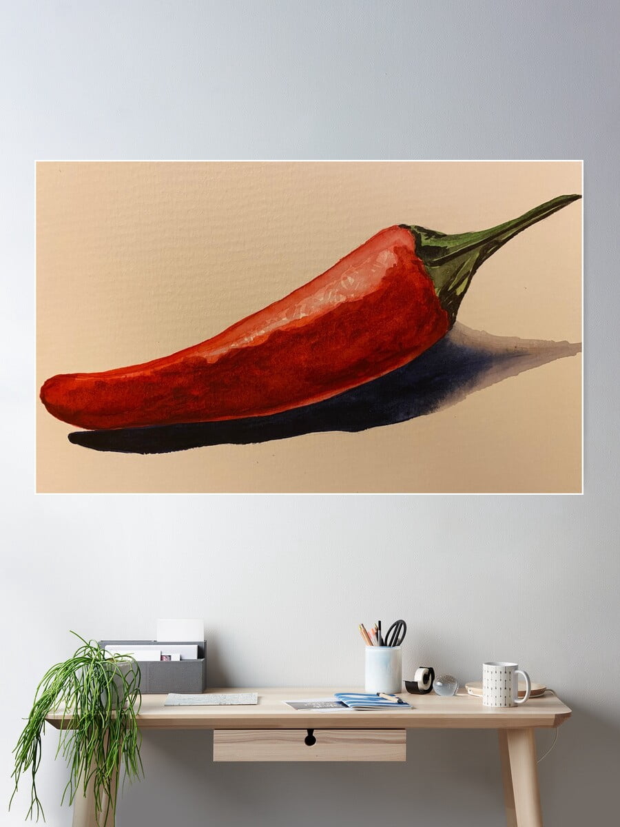Chilli Watercolour Artwork Poster Wall Art, Modern Wall Decor For ...