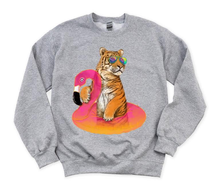 Chillin Flamingo Tiger Funny Animal Summer Tropical Jungle Cool Relax ...