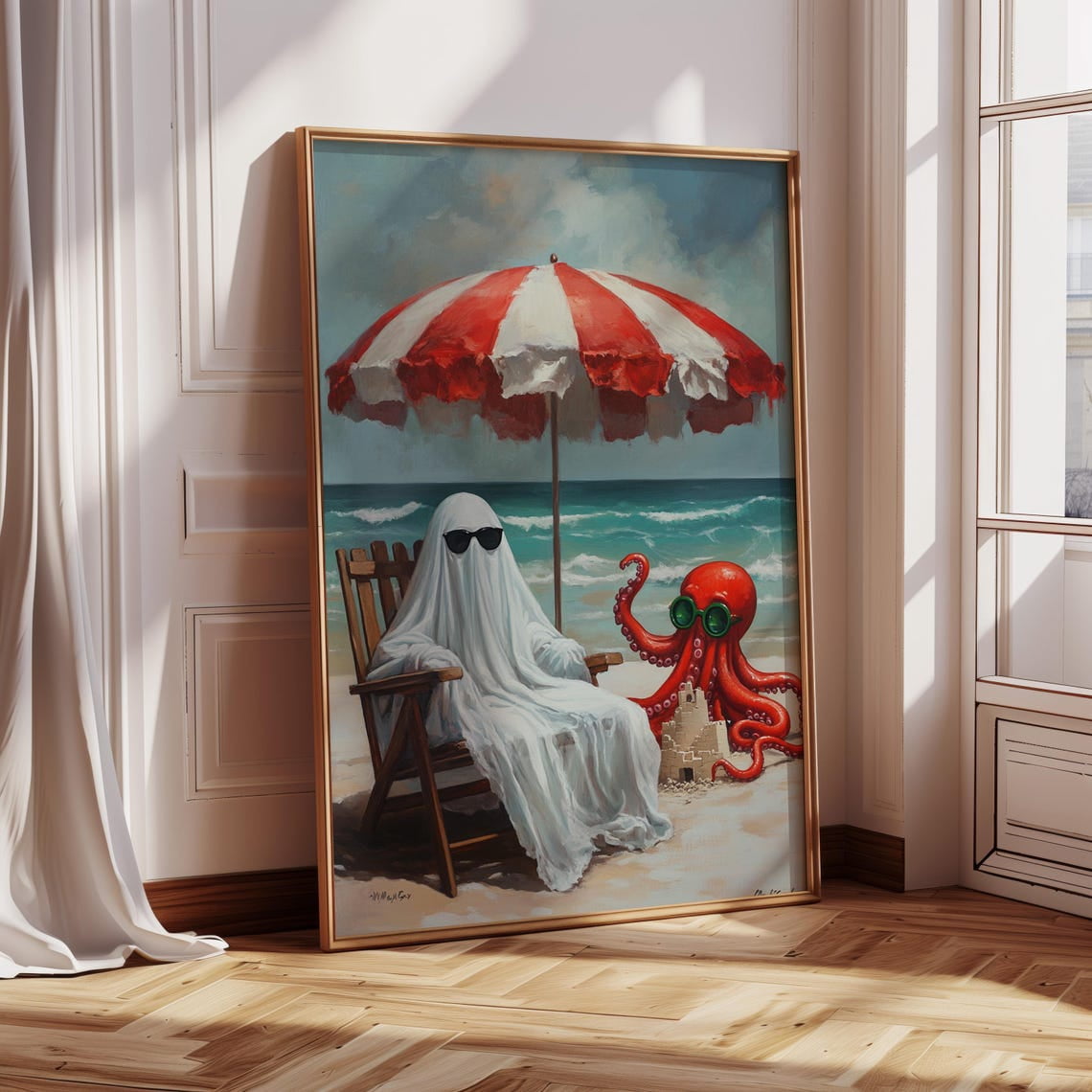 Chillin' Ghost And Octopus At The Beach – Funny Summer Art Print ...