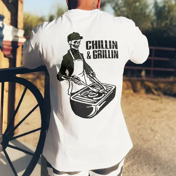 Chillin & Grillin Skeleton BBQ Shirt | Funny Grill Master Summer ...
