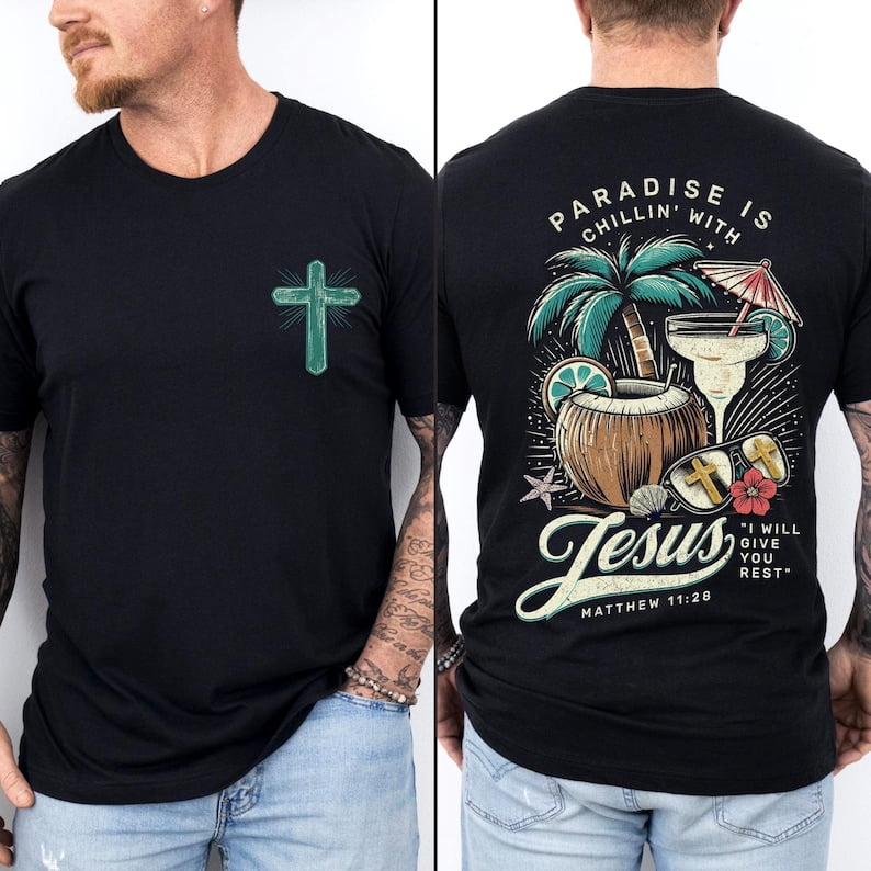 Chillin' With Jesus Shirt, Retro Paradise Shirt, Matthew 11:28 ...