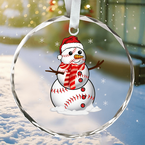 Chillin' Snowman Baseball Ball Santa Hat Ornament, Crystal Glass Ornament - Walmart.com