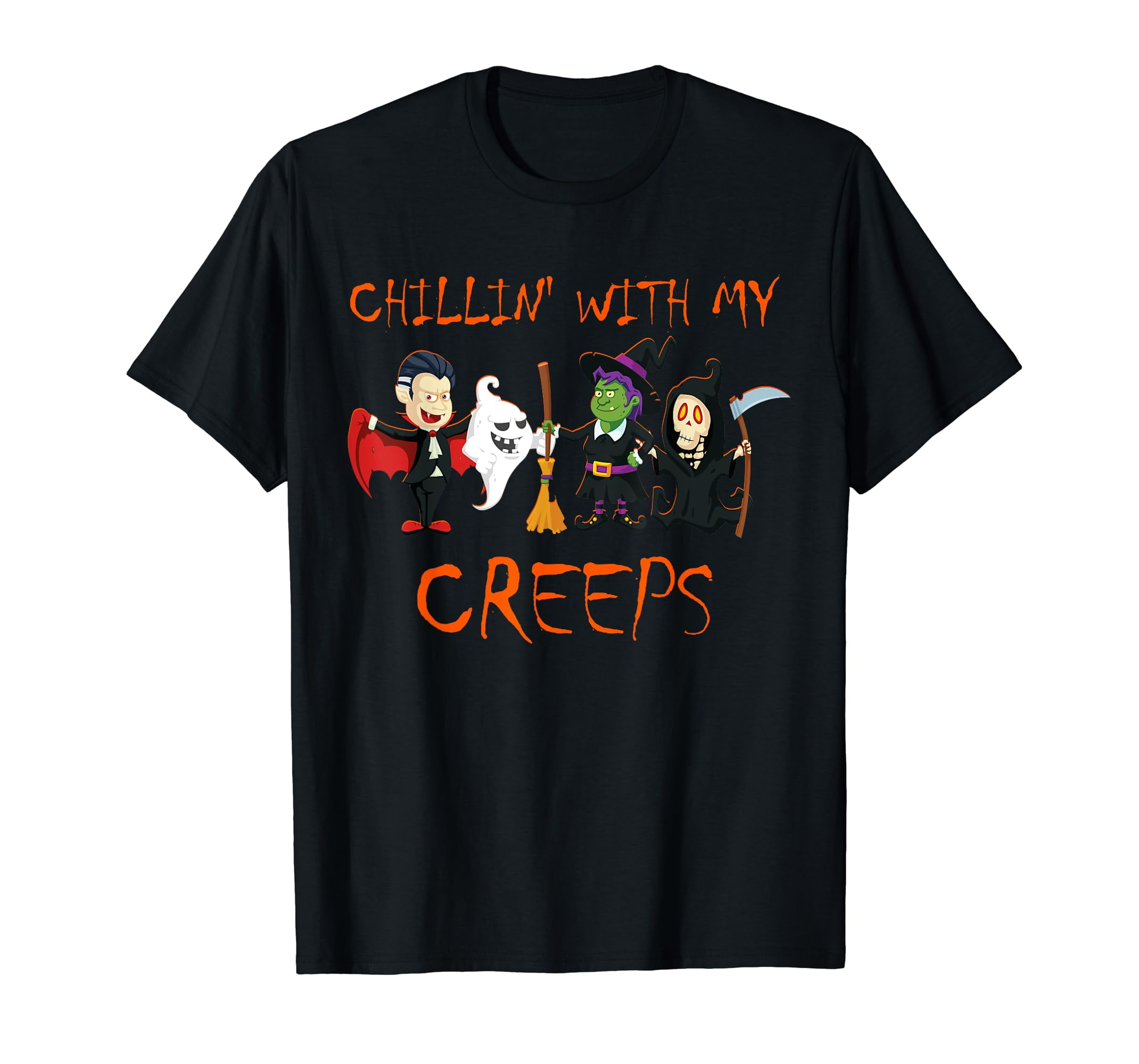 Chillin With My Creeps T-Shirt Vampire Ghost Skeleton Witch T-Shirt ...