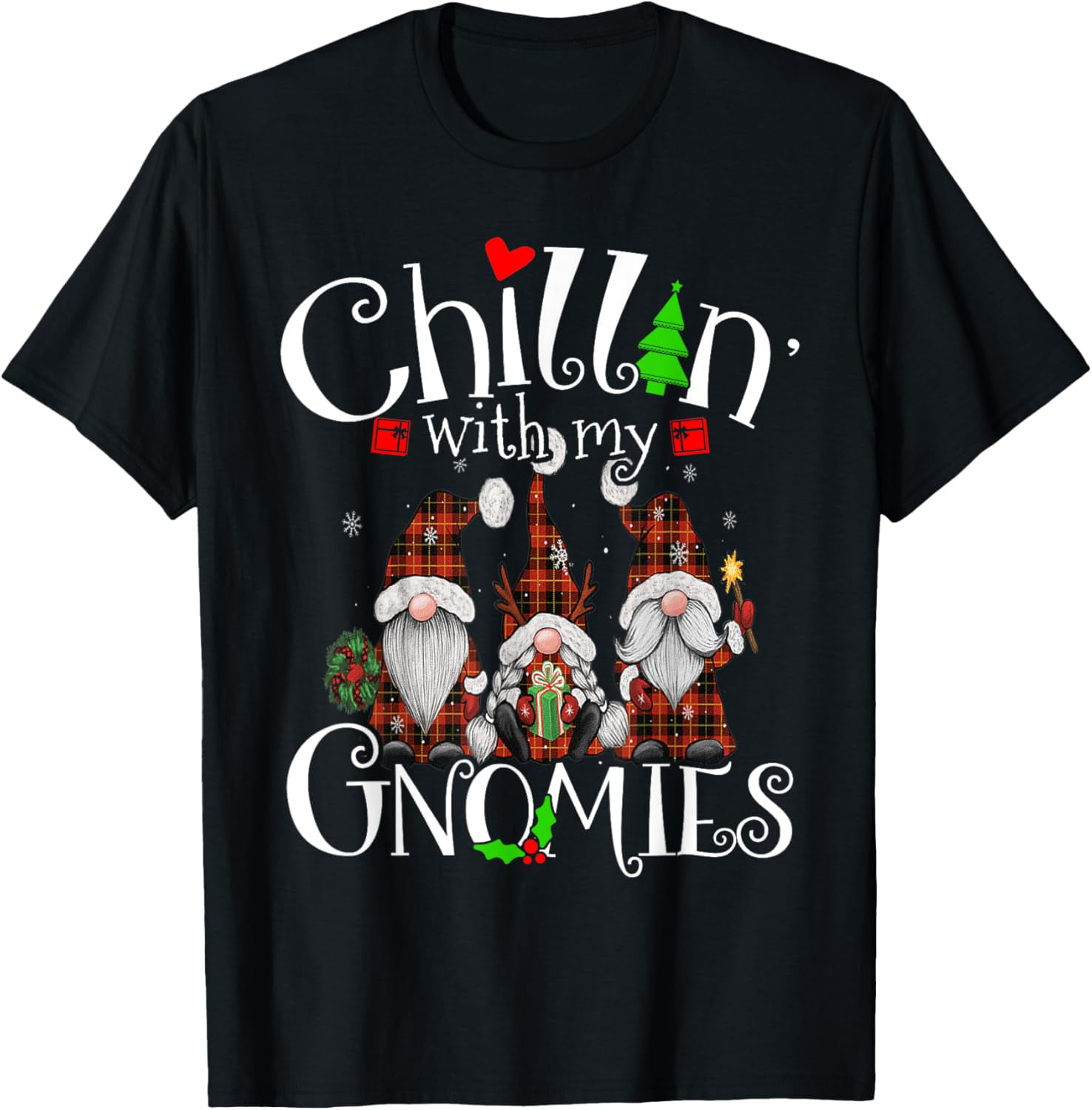 Chillin With My Gnomies, Christmas Red Gnomes Plaid Buffalo T-Shirt ...