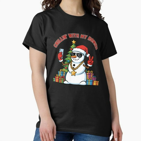 Chillin' With My Homies Funny Cool Snowman Selfie H1929 T-Shirt, for ...