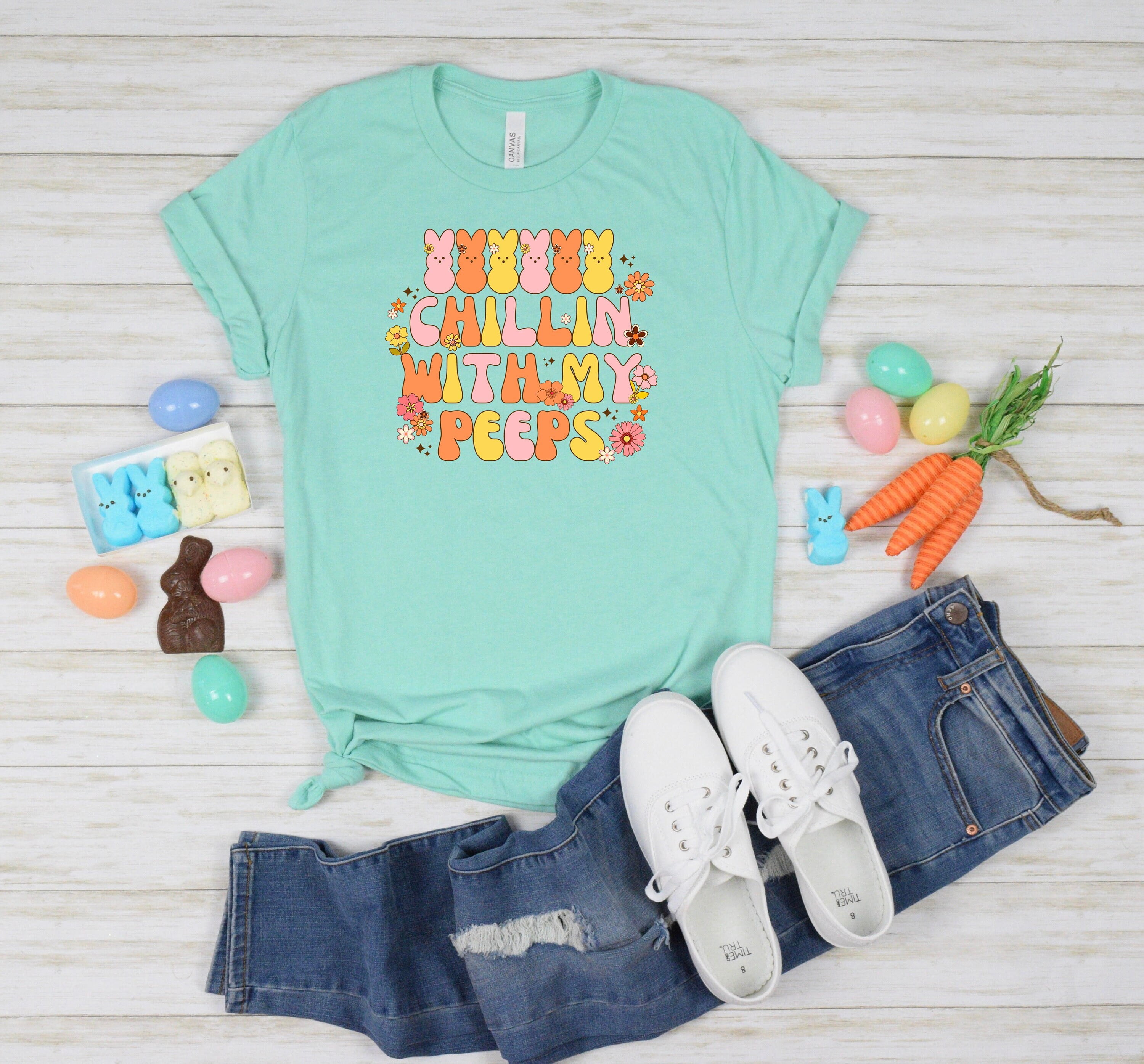 Chillin With My Peeps Easter Shirt Bunny With Glasses Shirts Easter ...
