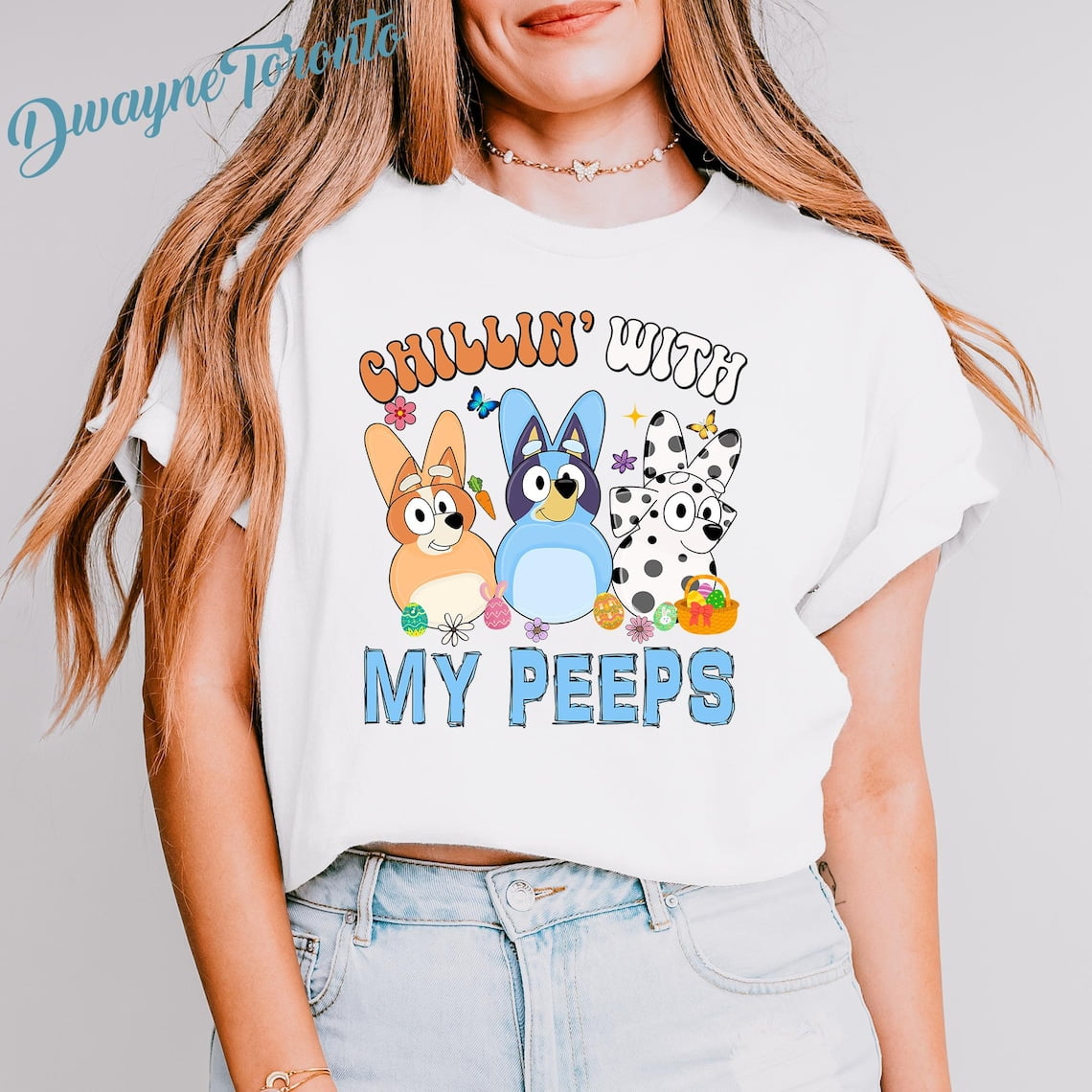 Chillin With My Peeps Shirt, Cartoon Dog Easter Shirt, Easter Peeps Tee ...