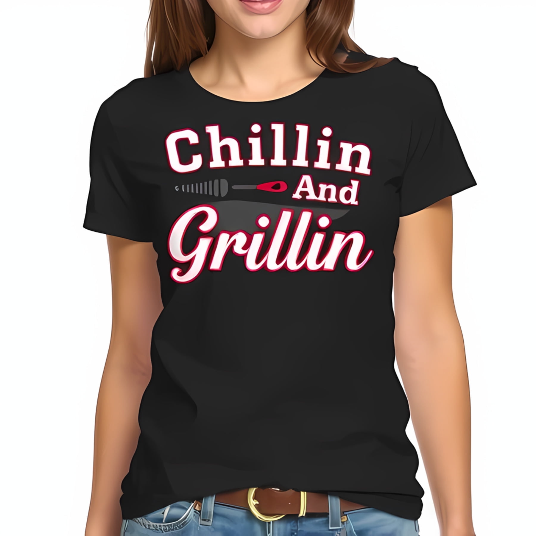 Chillin' and Grillin' Cotton Short Sleeve T-Shirt - Fun Graphic Design ...
