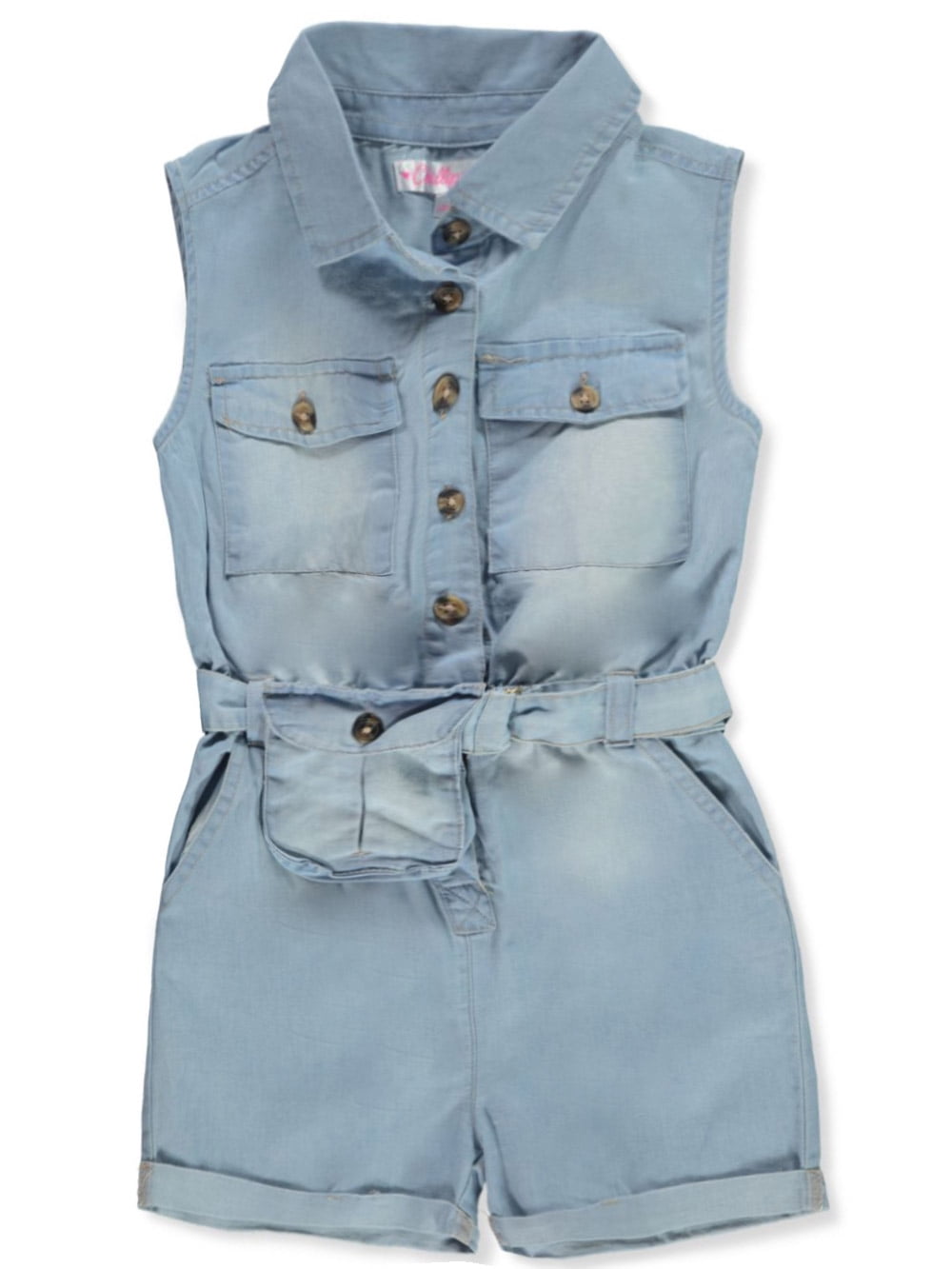 Chillipop Girls' Belted Denim Romper - light wash, 4 (Little Girls ...