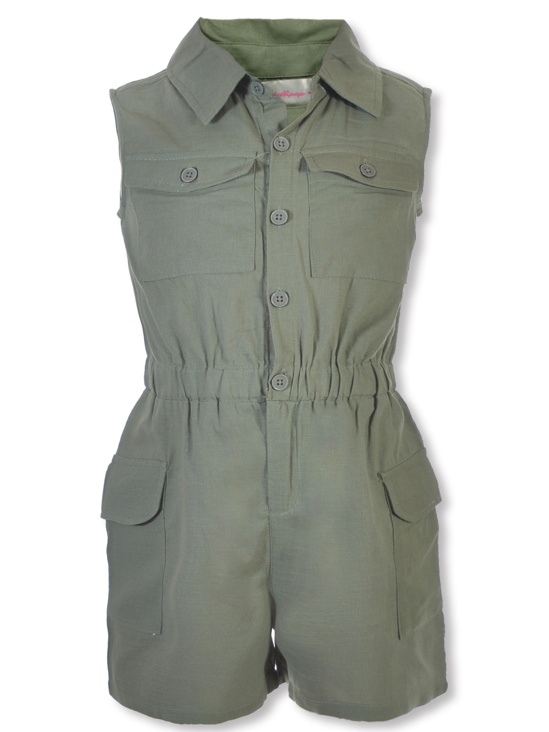 Chillipop Girls' Faux Linen Romper Color: sage green Size: 7 - 8 ...