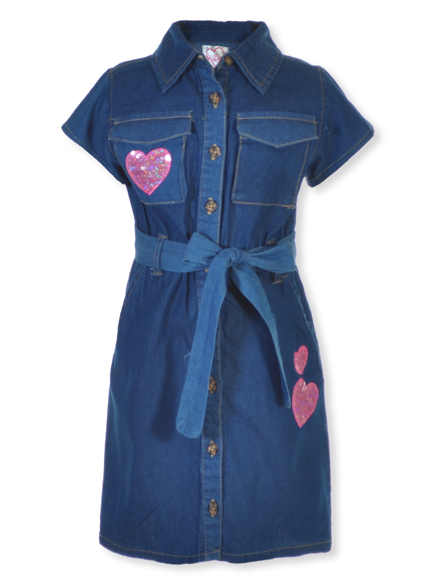 Chillipop Girls' Sequin Heart Dress - medium wash, 14 - 16 (Big Girls ...