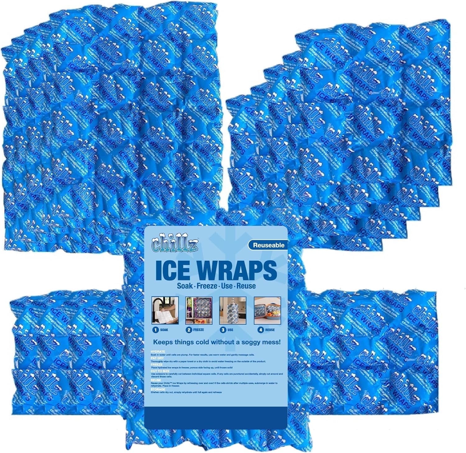 Chillz Reusable Ice Wraps, 20-Pack, Aqua, Assorted Sizes - Walmart.com